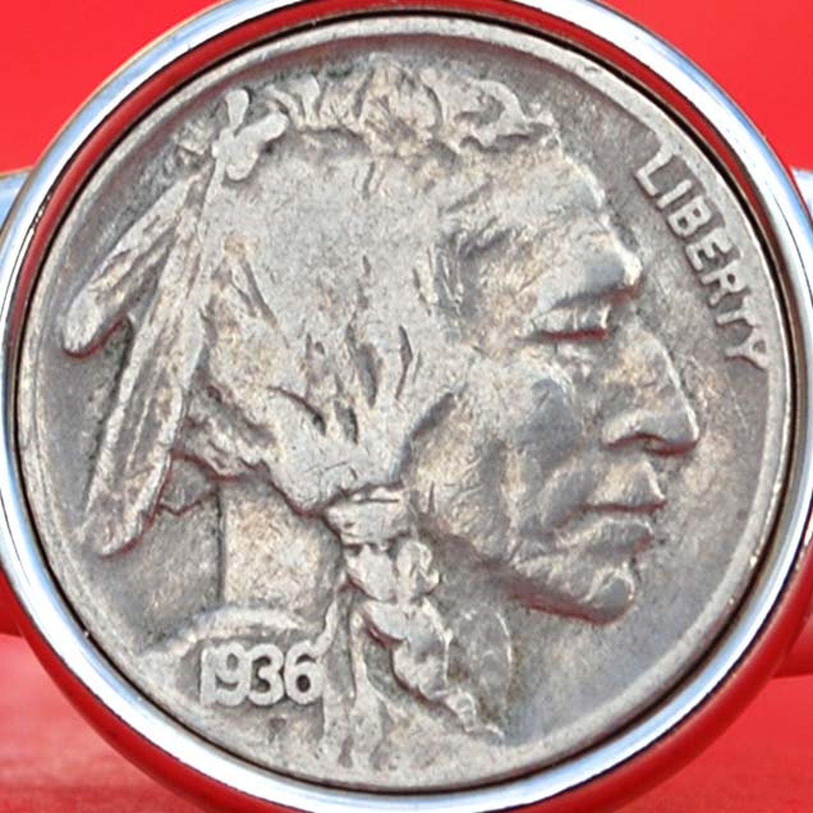 US 1936 Indian Head Buffalo Nickel 5 Cent Coin Silver Plated Cuff ...