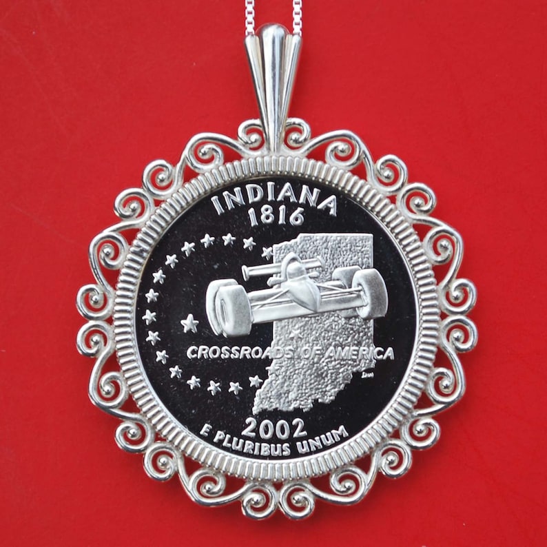 US 2002 Indiana State Quarter 90% Silver Proof Coin Solid 925 Sterling ...