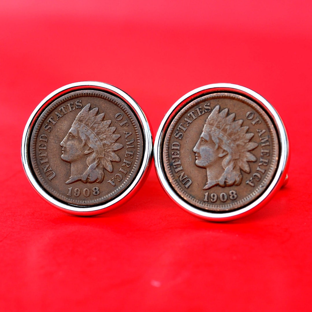 US 1859 ~ 1909 Indian Head Small Cent Coin Silver Plated Cufflinks NEW ...