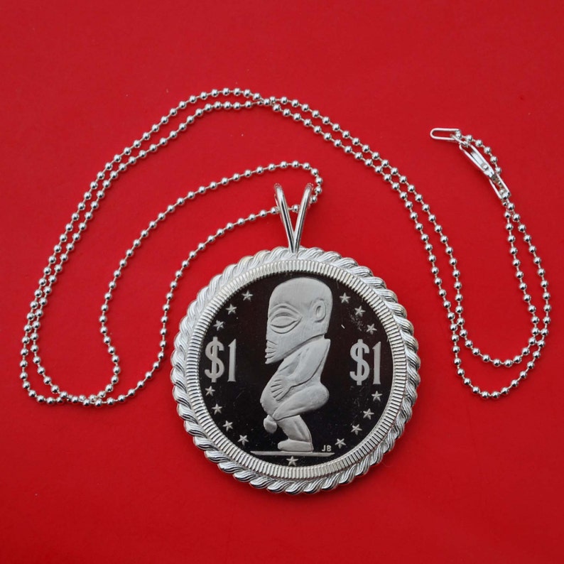 1975 Cook Islands 1 Dollar Gem Proof Coin 925 Sterling Silver Necklace ...