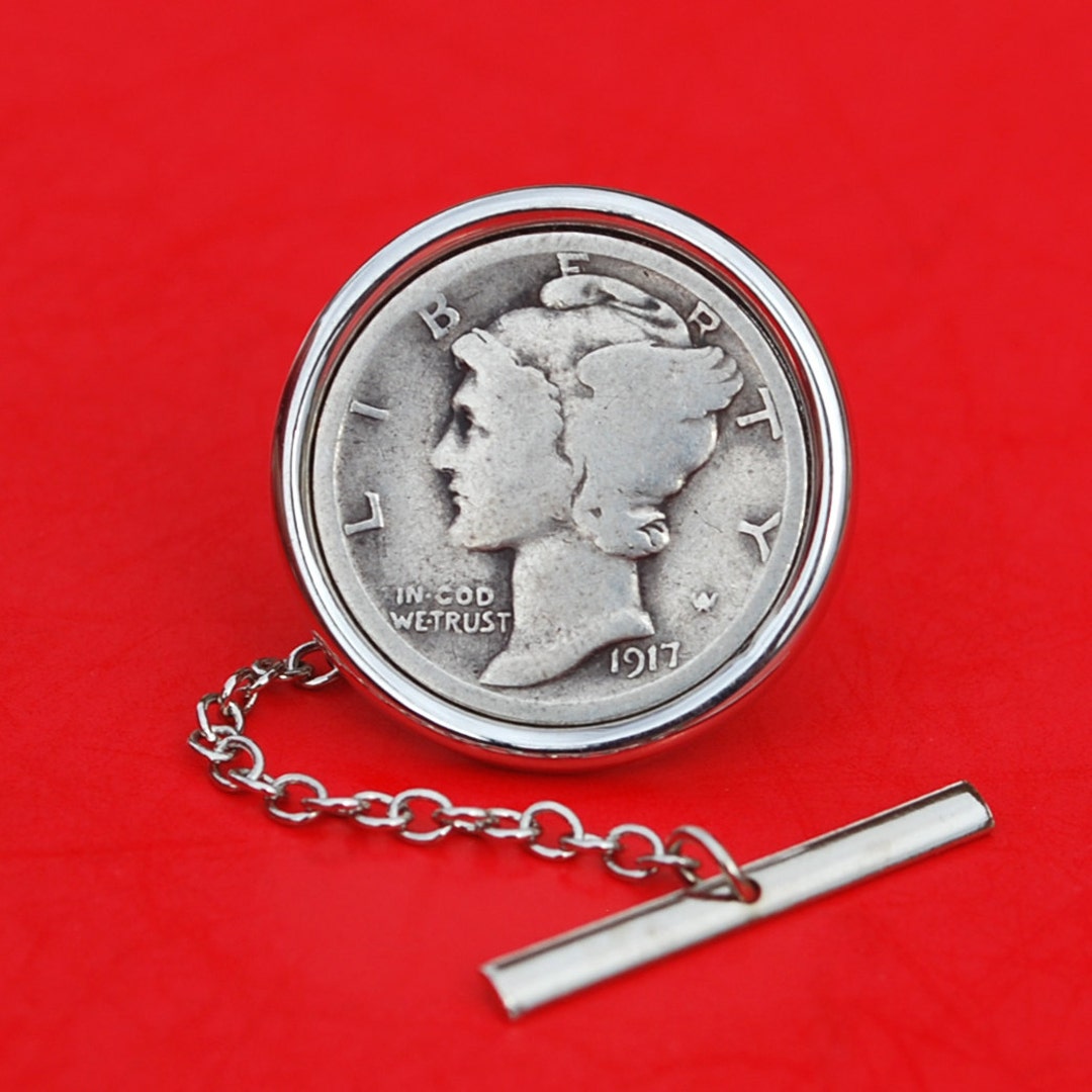 US 1916 ~ 1945 Mercury Dime 90% Silver 10 Cent Coin Silver Plated Tie ...