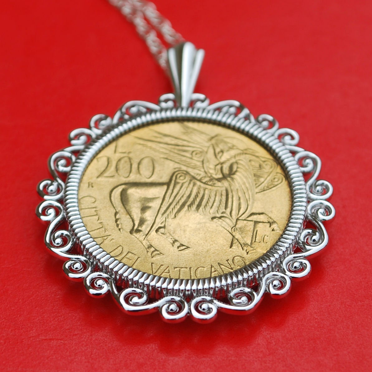 1985 Vatican 200 Lire BU Uncirculated Coin 925 Sterling Silver Necklace ...