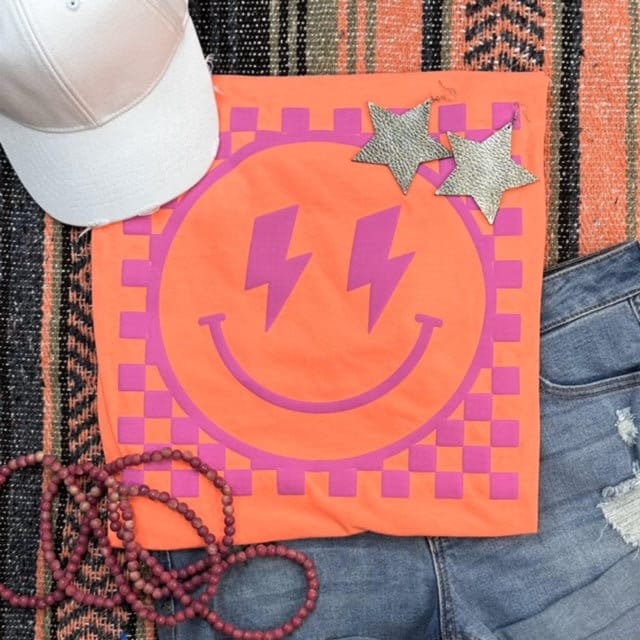 Neon Pink Checkered Puff Screenprint Transfer T-shirt - Etsy