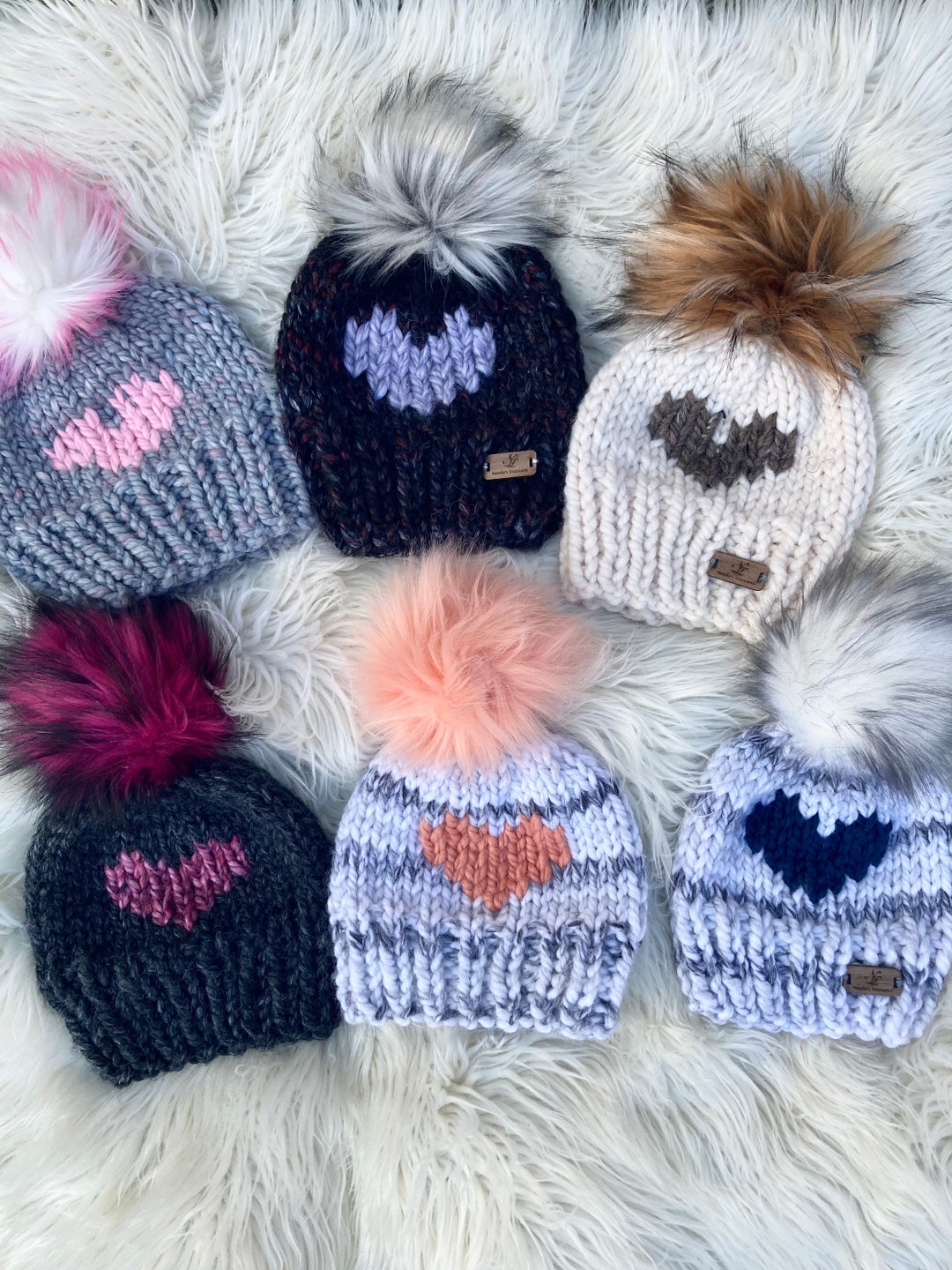 Ready to Ship Baby Girl Knit Hat. Pink Heart Knit Hat. Toddler Girl ...