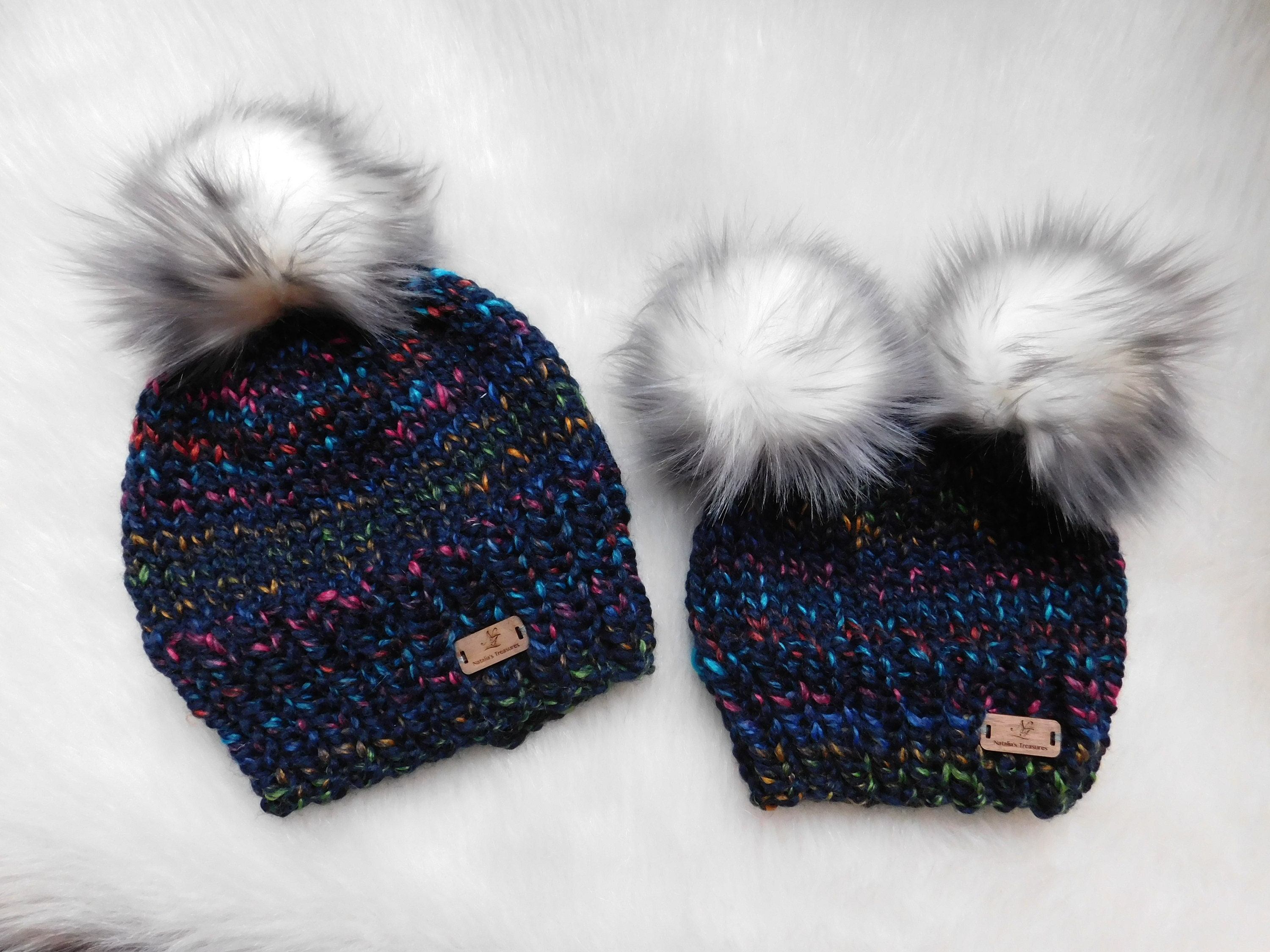 Matching Mommy and Me hats. Hats with double pom pom. mom and | Etsy