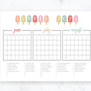 Summer Calendar Bucket List Activity Poster 2026, Summer Countdown ...