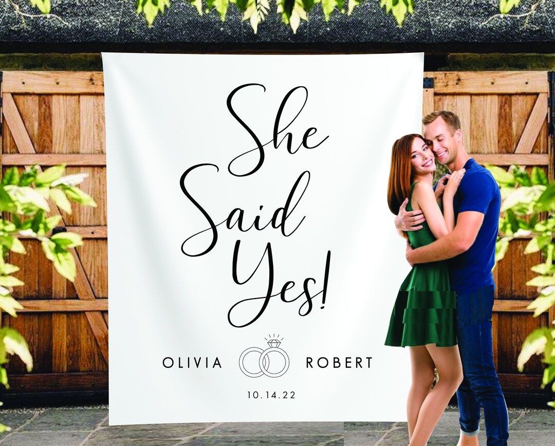 She Said Yes Banner, Engagement Party Decor, Engagement Photo Backdrop ...