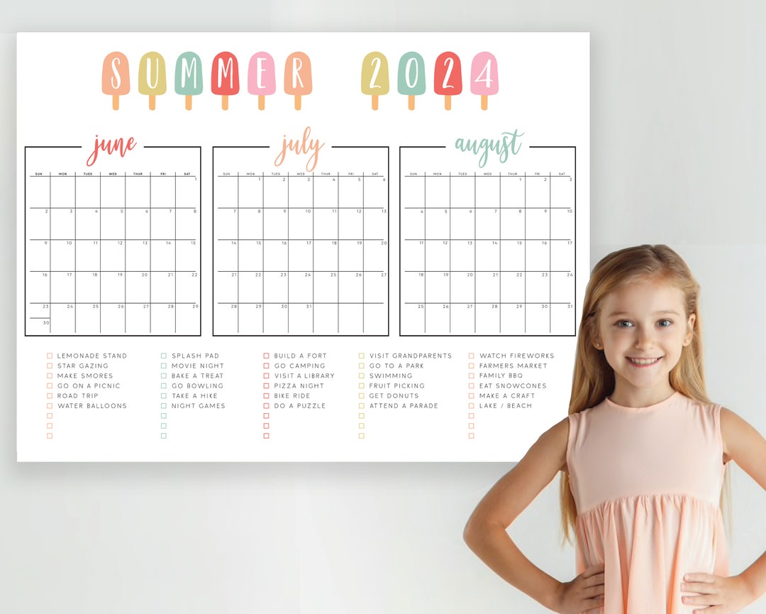Summer Calendar Bucket List Activity Poster 2024, Summer Countdown ...