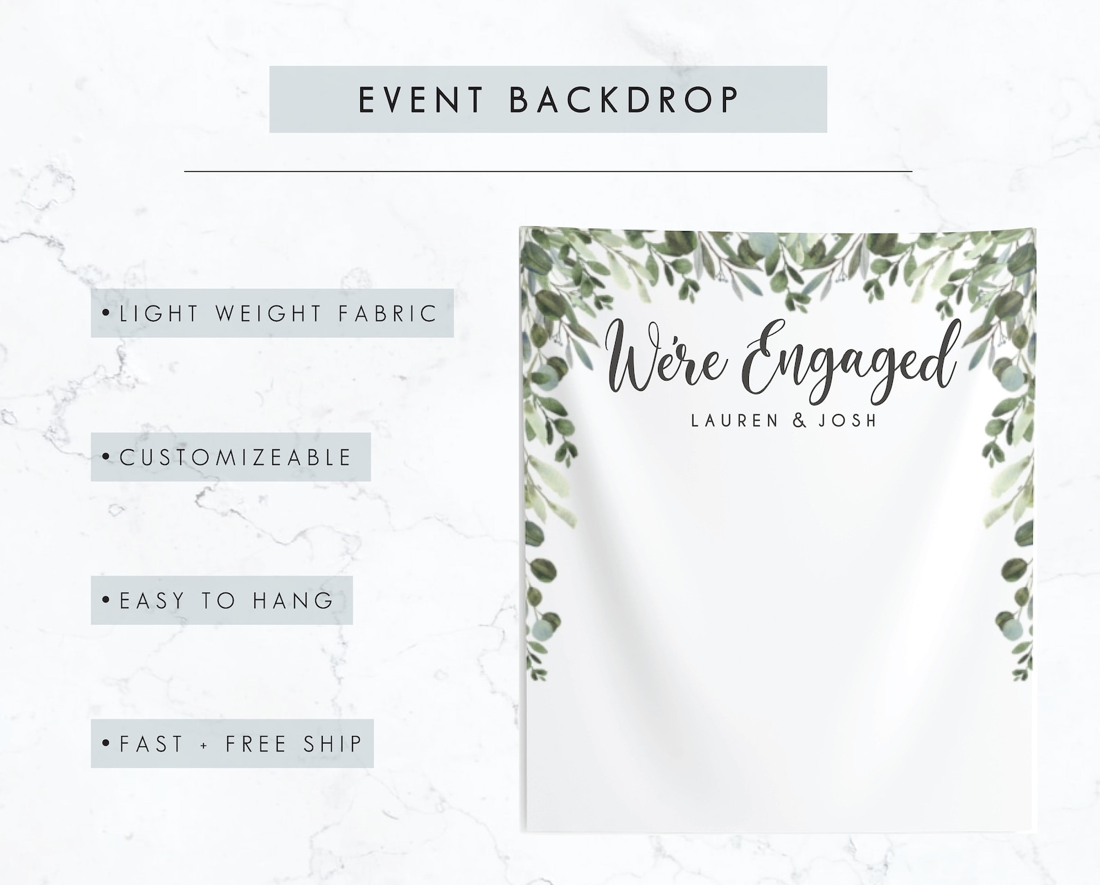 Engagement Backdrop Banner, Photo Booth Backdrop, Greenery for ...