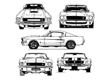 Classic Car SVG, 1965 Ford Mustang Cut File, Vintage Hot Rod Line Art ...