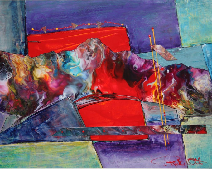 Rick Ott Signed Mixed Media 3D Painting, Abstract Geometric Memphis ...