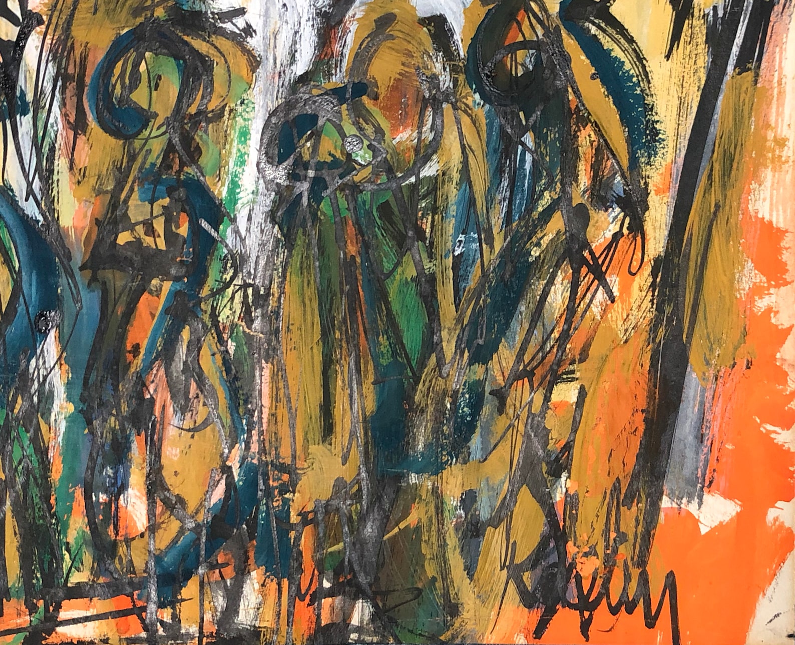 Martin Kaelin Signed Mid Century Modern Acrylic-abstracted Industrial ...