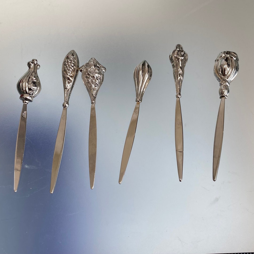 Vintage TOW Sterling Silver Fruit Forks: Assorted Floral Cocktail Picks ...