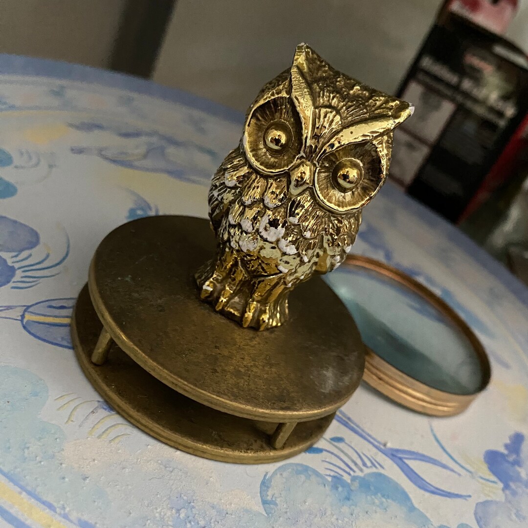 Vintage Gold Tone Brass Owl Magnifying Glass Desktop Magnifying Glass ...