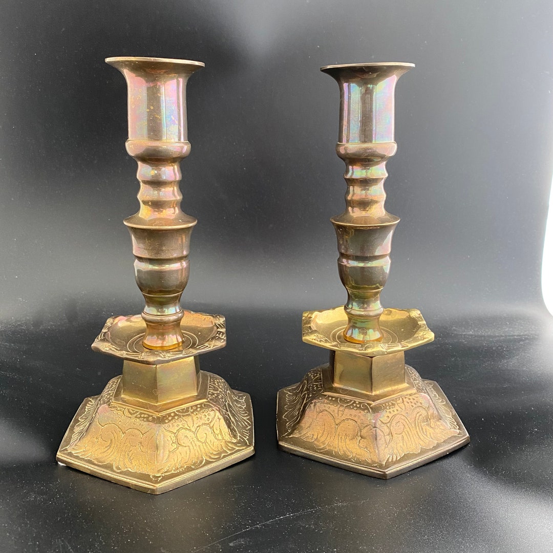 Pair of Antique Brass Candlesticks 8 1/2 Inch Tall Floor or Table Pair ...