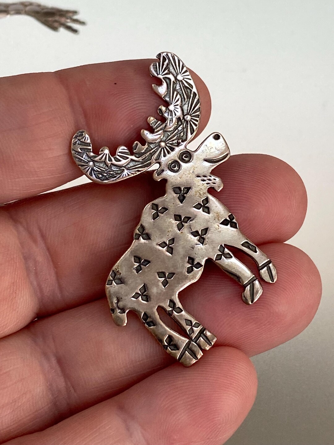 Vintage Moose STERLING Silver Brooch Pendant Lapel Pin RL Maker Elk ...