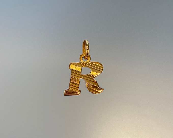Vintage Letter R Pendant 22k Gold R Pendant R Gold Monogram 22kt Gold R ...