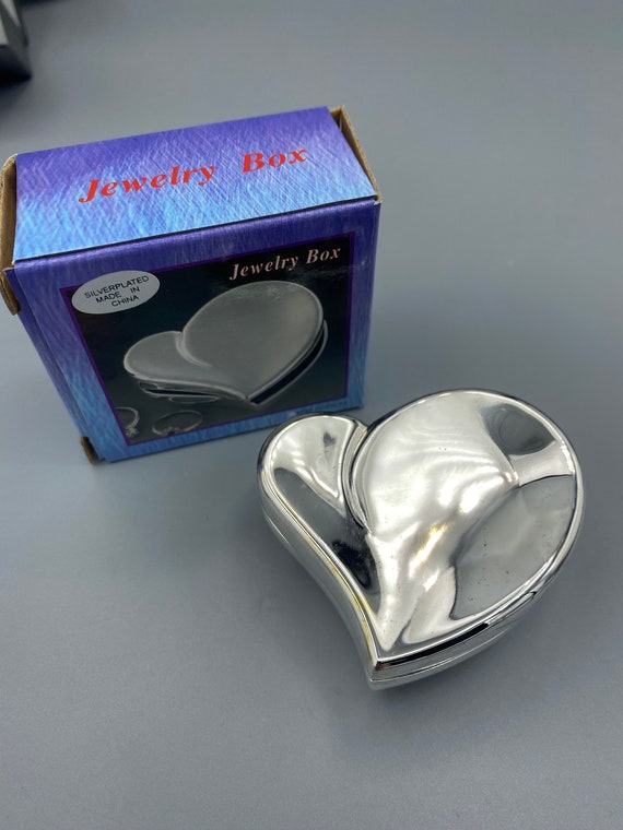 Silver Heart Trinket Box Heart Shape Jewelry Box Gray… - Gem