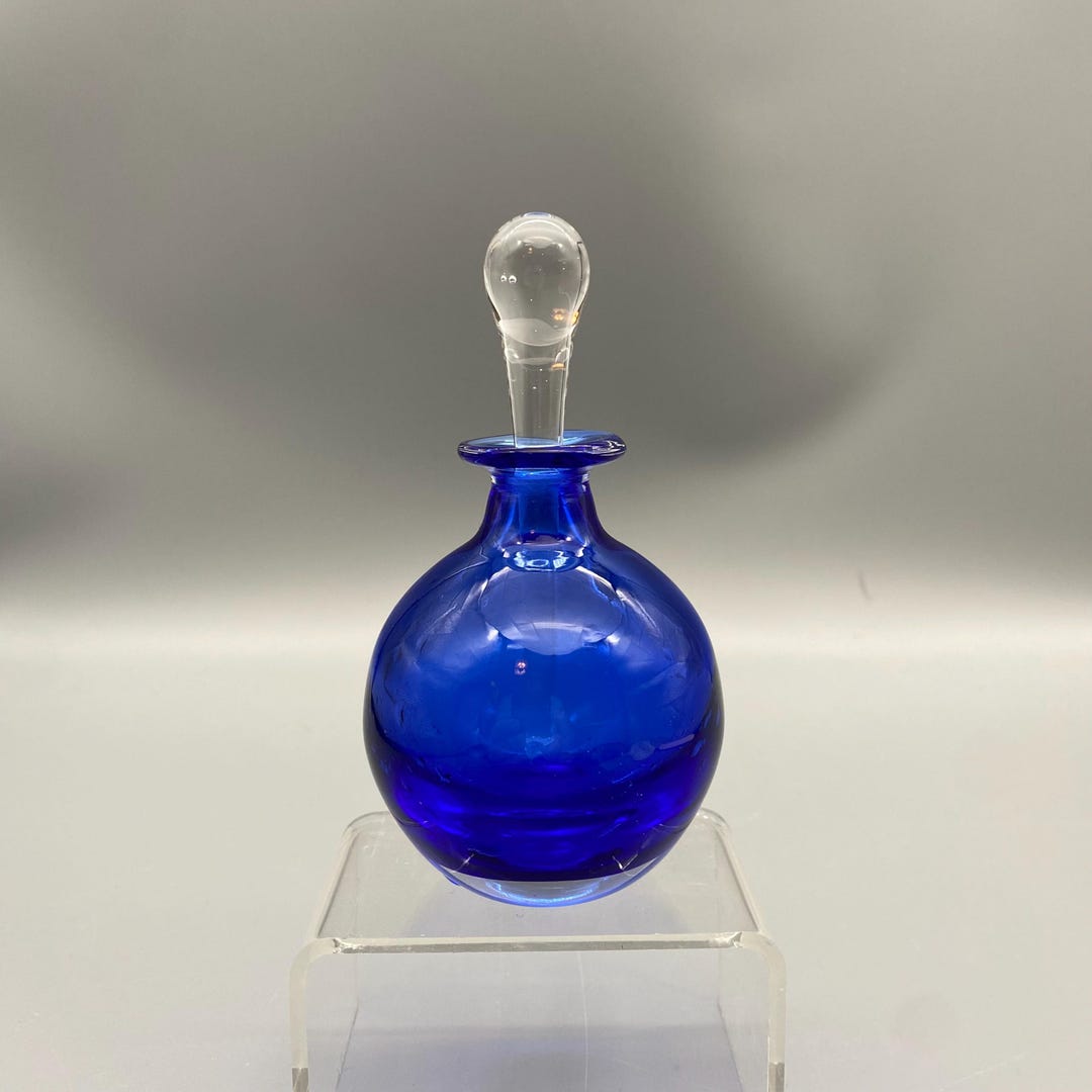 Vintage Cobalt Blue Art Glass Perfume Bottle With Clear Stopper - Etsy