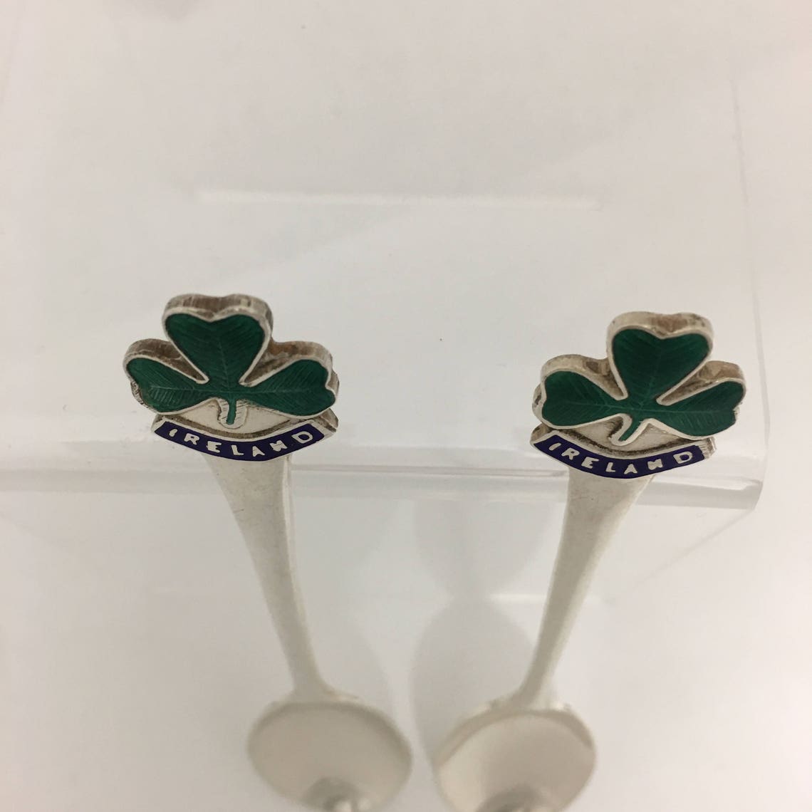 Ireland Souvenir Spoons Pair of Enamel Green Clover Ireland | Etsy
