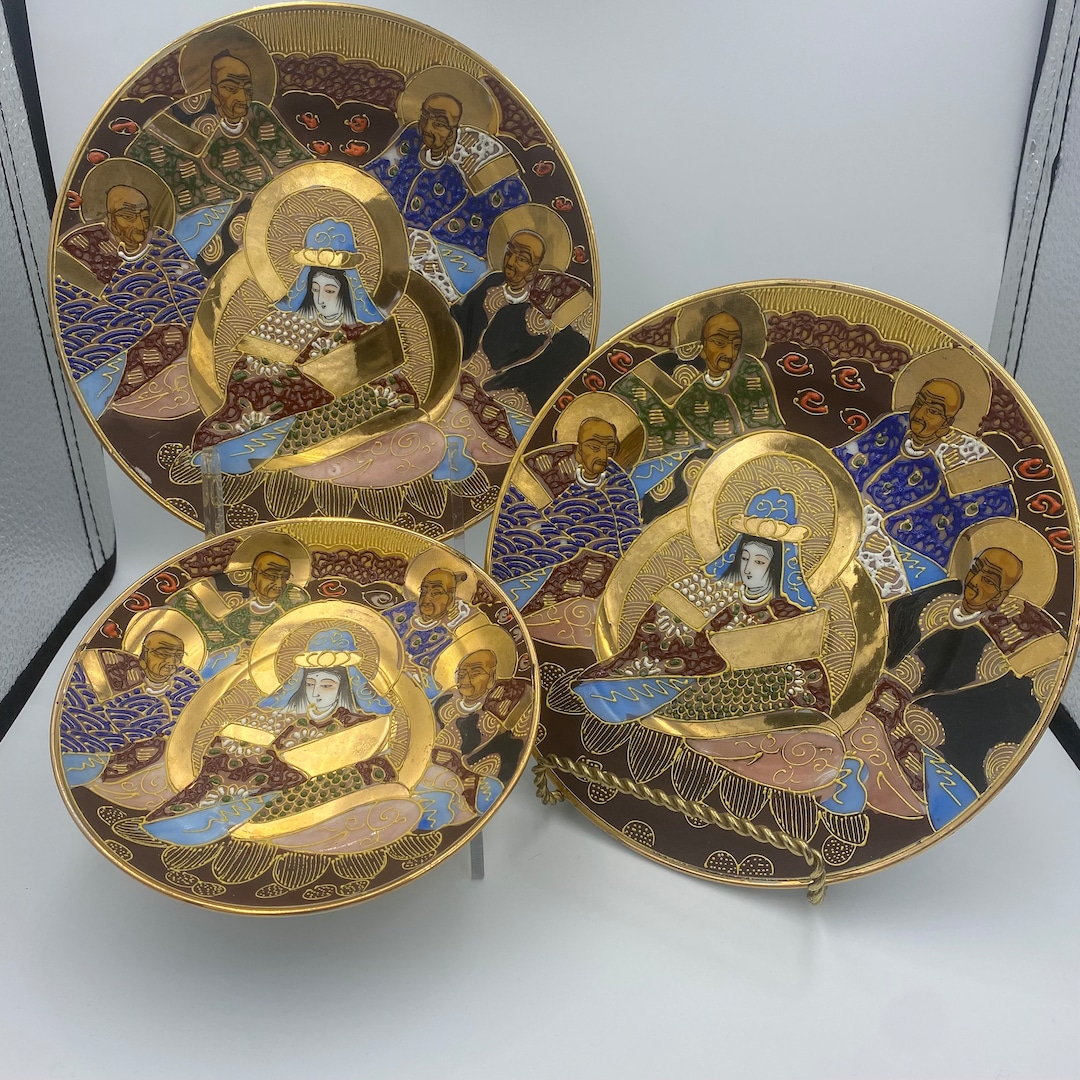 3 Satsuma Vintage Japanese Satsuma Moriage Plate Set of Three Japan ...