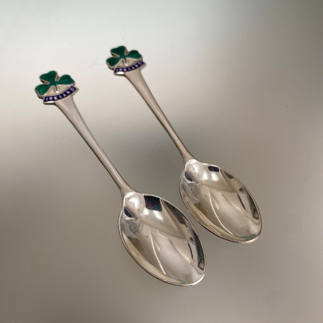 Ireland Souvenir Spoons, Pair of Enamel Green Clover Ireland Spoons ...