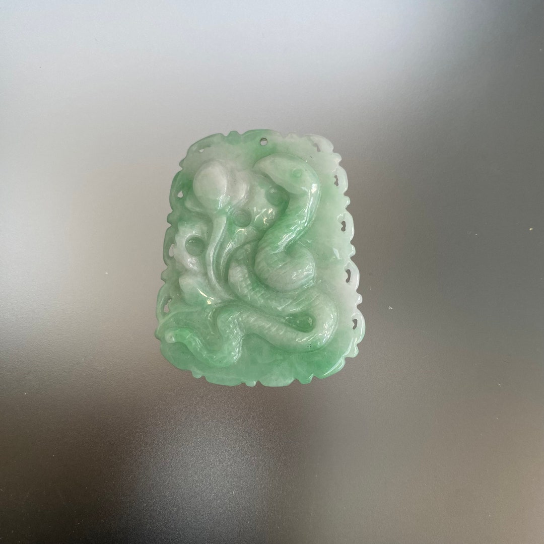 Vintage Jade Carved Snake Pendant Year of the Snake Green White Jadeite ...