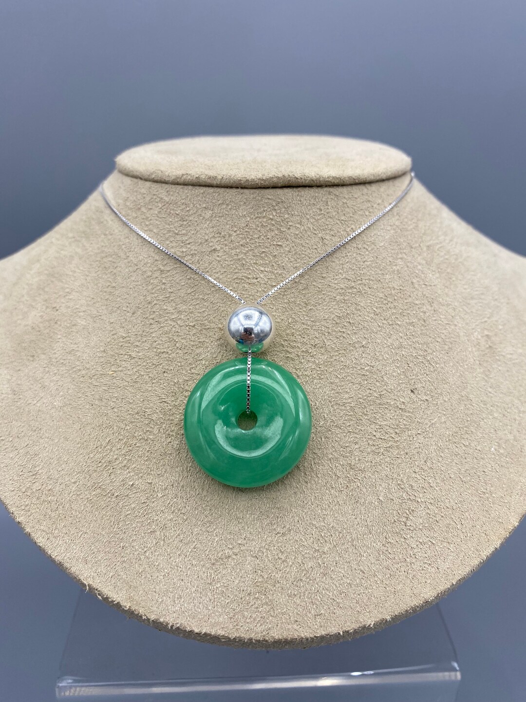 Jade Pi Disc Pendant: Sterling Silver Ball Chain Necklace - Etsy
