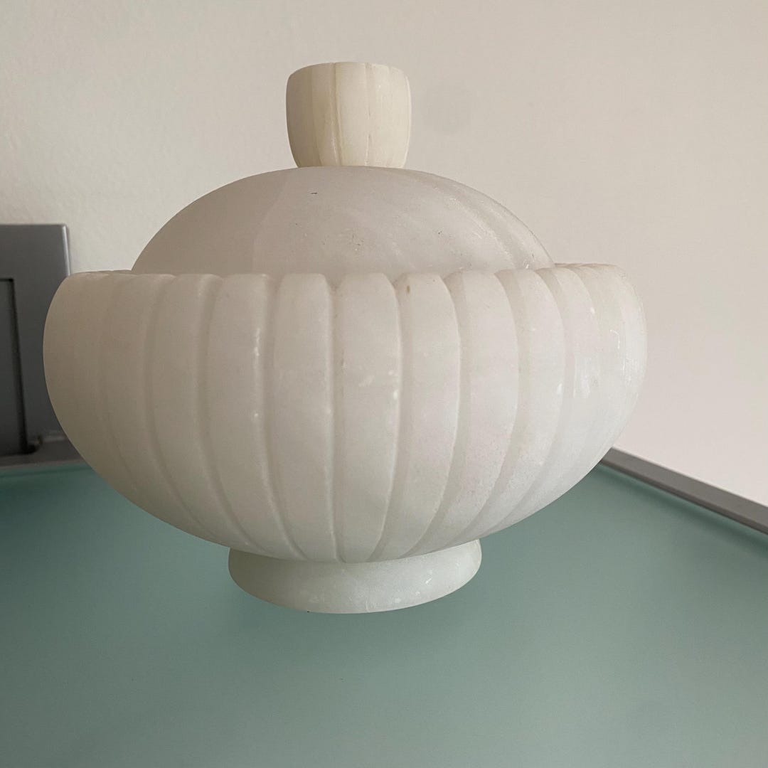 Art Deco Style Italian Alabaster Large Storage Jar Carved Round ...