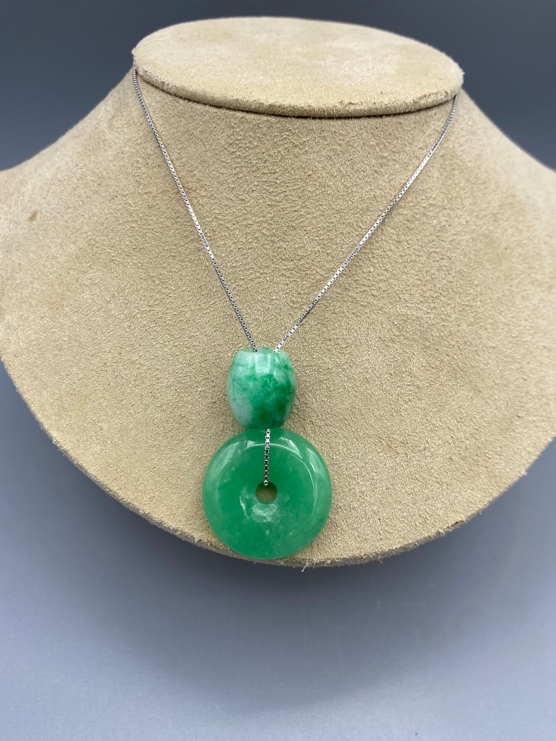 Jade Pi Disc Pendants With Silver Ball and Chain Donut Pendant Barrel ...