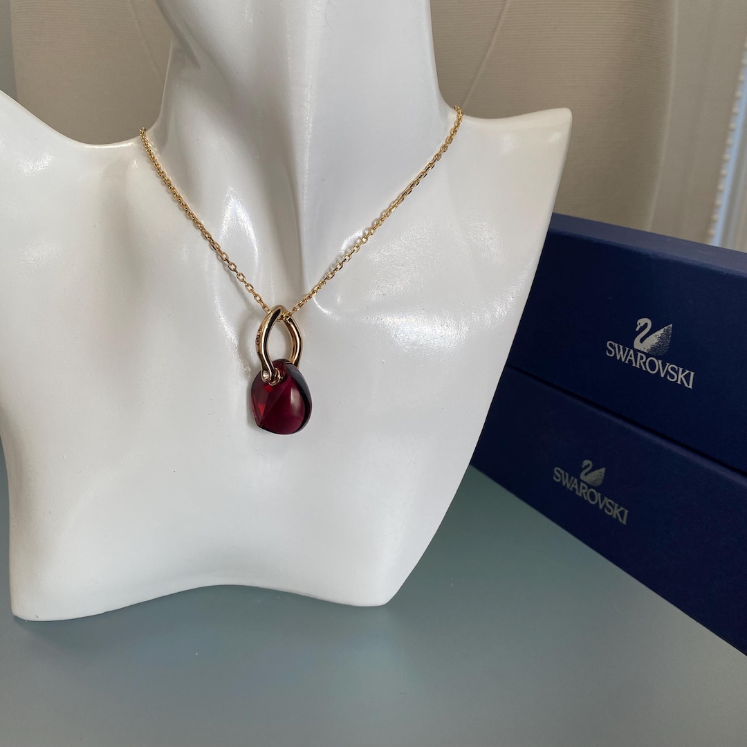 Swarovski Red Crystal Pendant Necklace: Gold Tone Adjustable Chain - Etsy