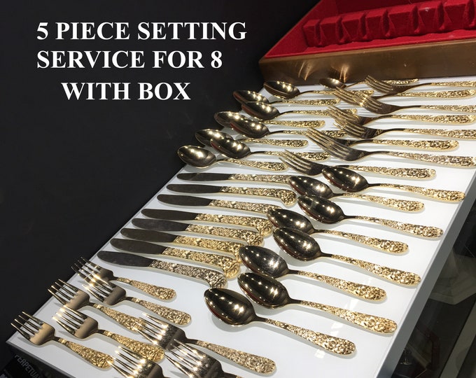 Lifetime Taiwan Gold Plated Cutlery Set, Gold Embossed Floral Pattern ...