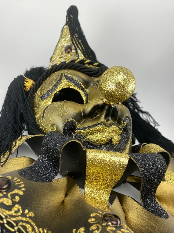 Vintage Venetian Clown Mask: Black and Gold Harlequin… - Gem