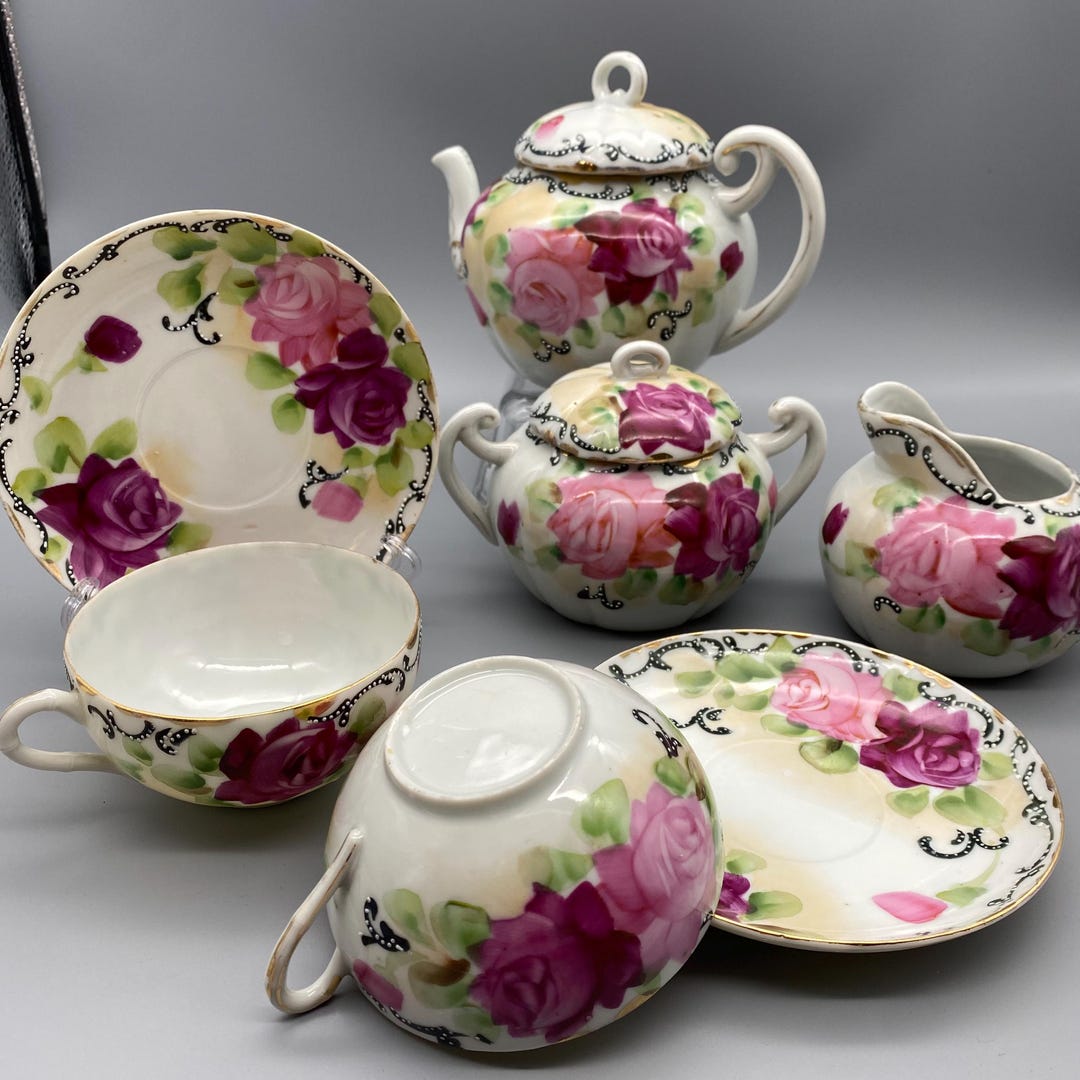 VINTAGE Nippon Made in Japan Tea Set Hand Painted Tea Set Teapot Sugar ...