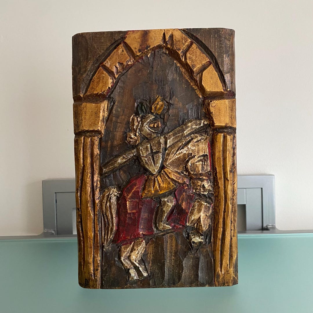 Vintage Carved Wood Knight Bas Relief Wall Art - Medieval Decor (12x7 ...