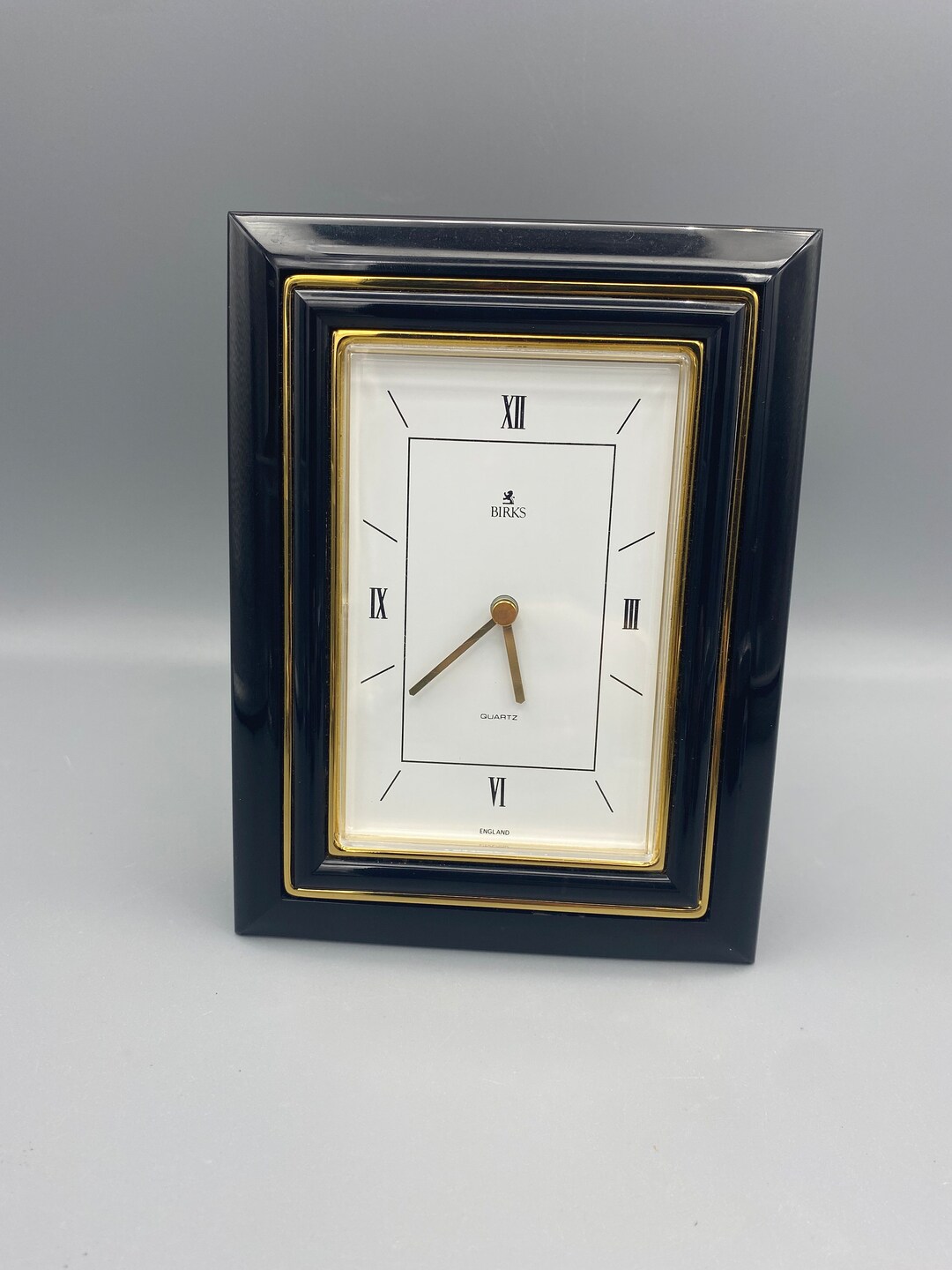 Vintage Birks Desk Clock: Black Metal With Gold Roman Numerals - Etsy