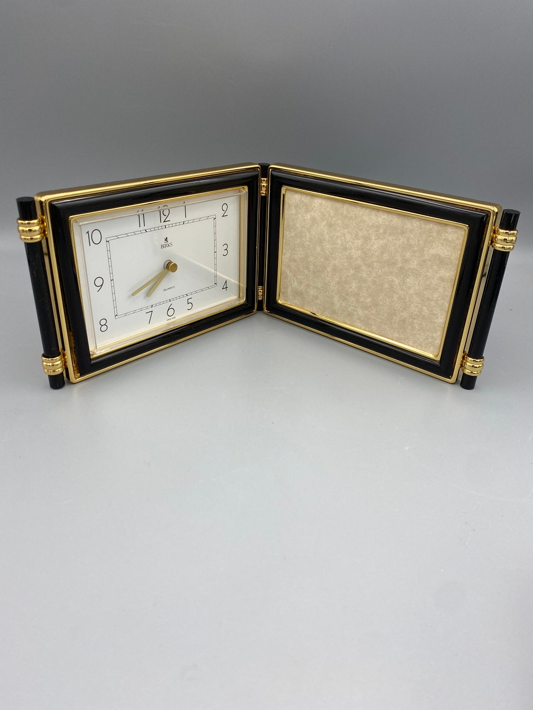 Vintage Birks Art Deco Clock & Picture Frame: Black and Gold Desk Clock ...