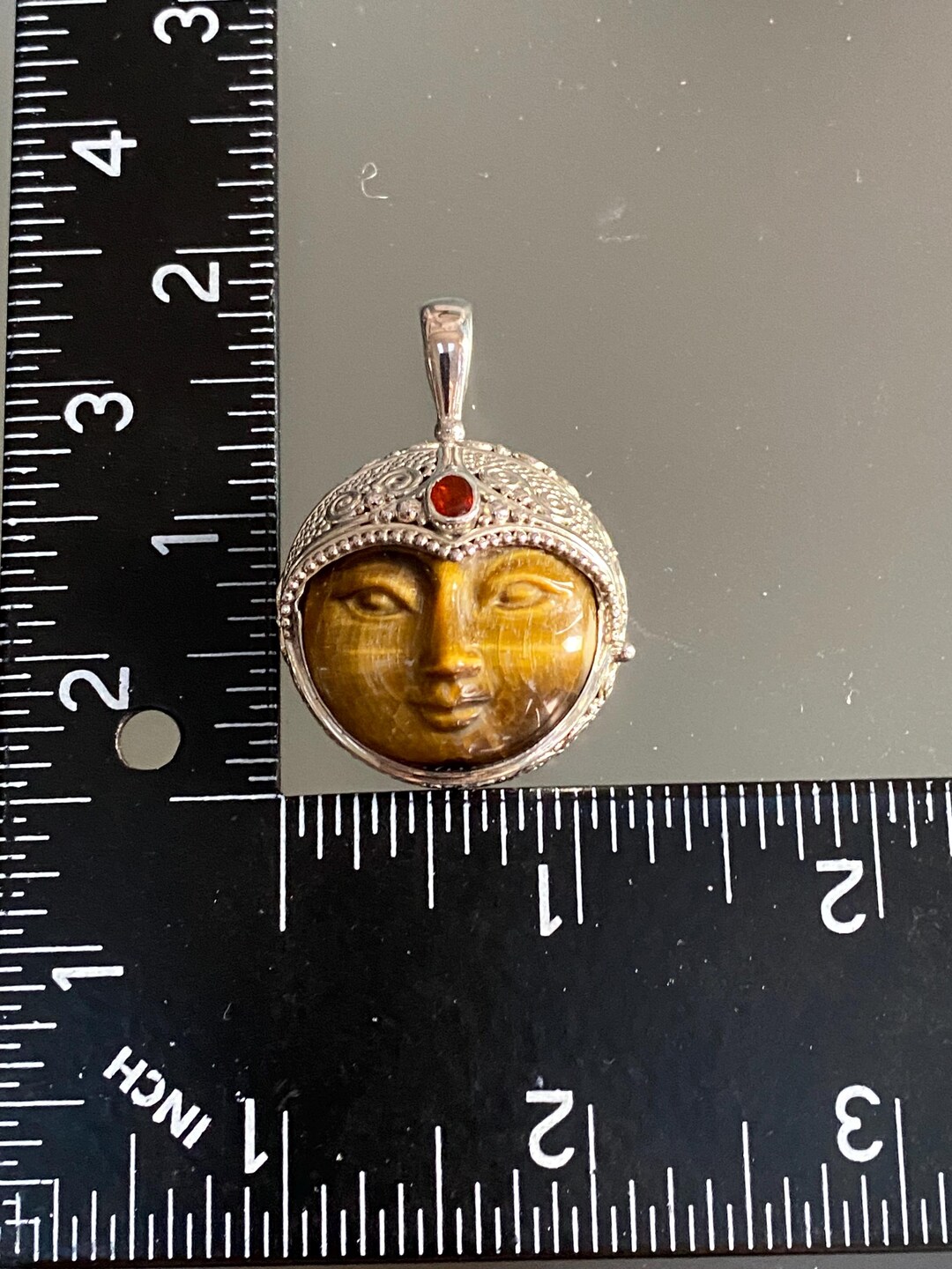 Vintage SAJEN Sterling Silver Moon Goddess Locket: Carved Tigers Eye ...
