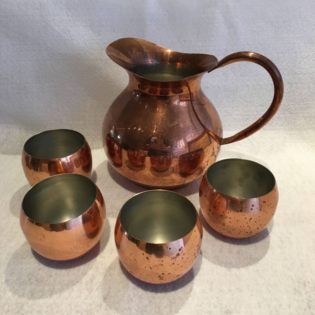 Tagus Copper Pitcher Set Four Drinking Cups, Made in Portugal Copper ...