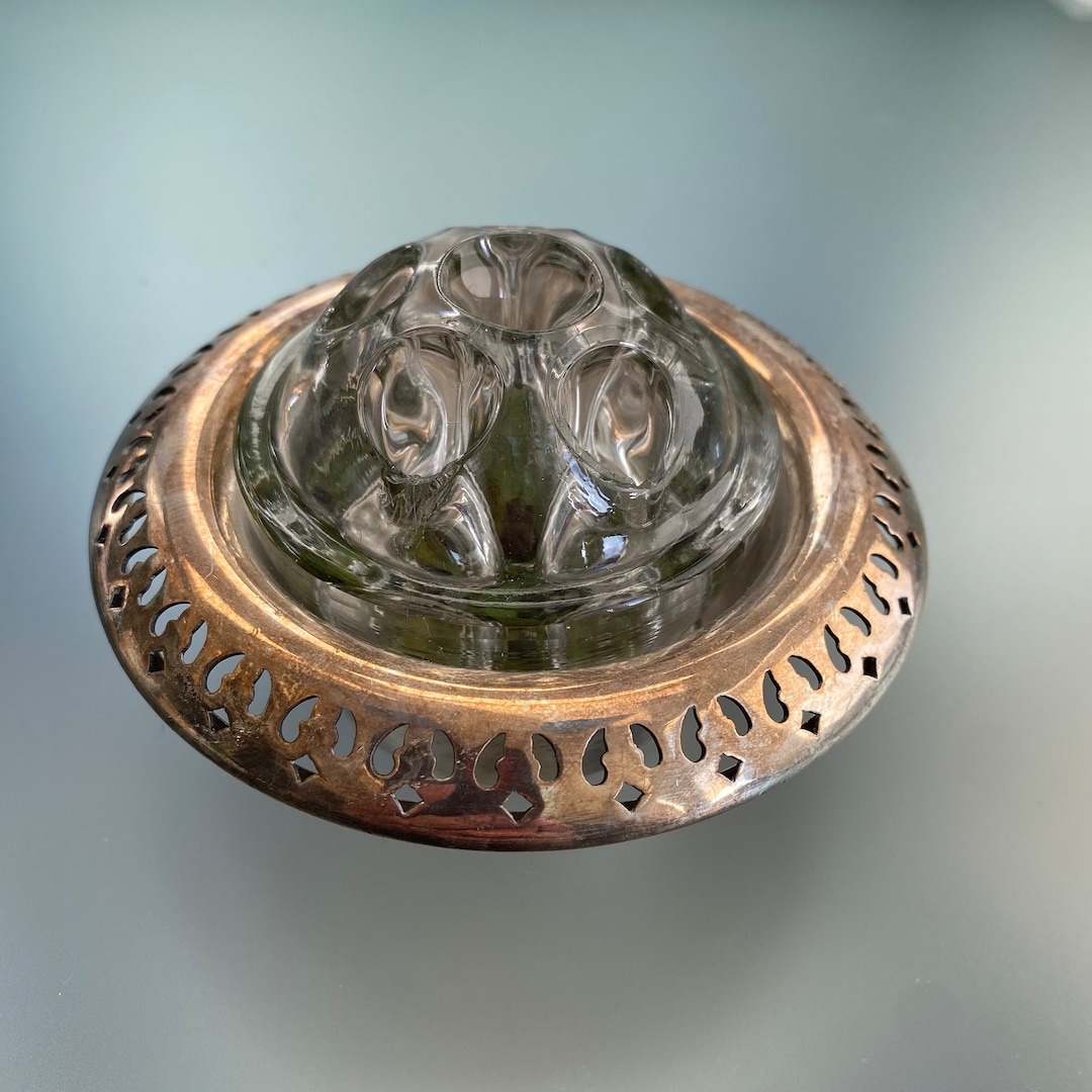 Vintage Silver Plated Flower Frog With Glass Frog Insert Silverplate WR ...