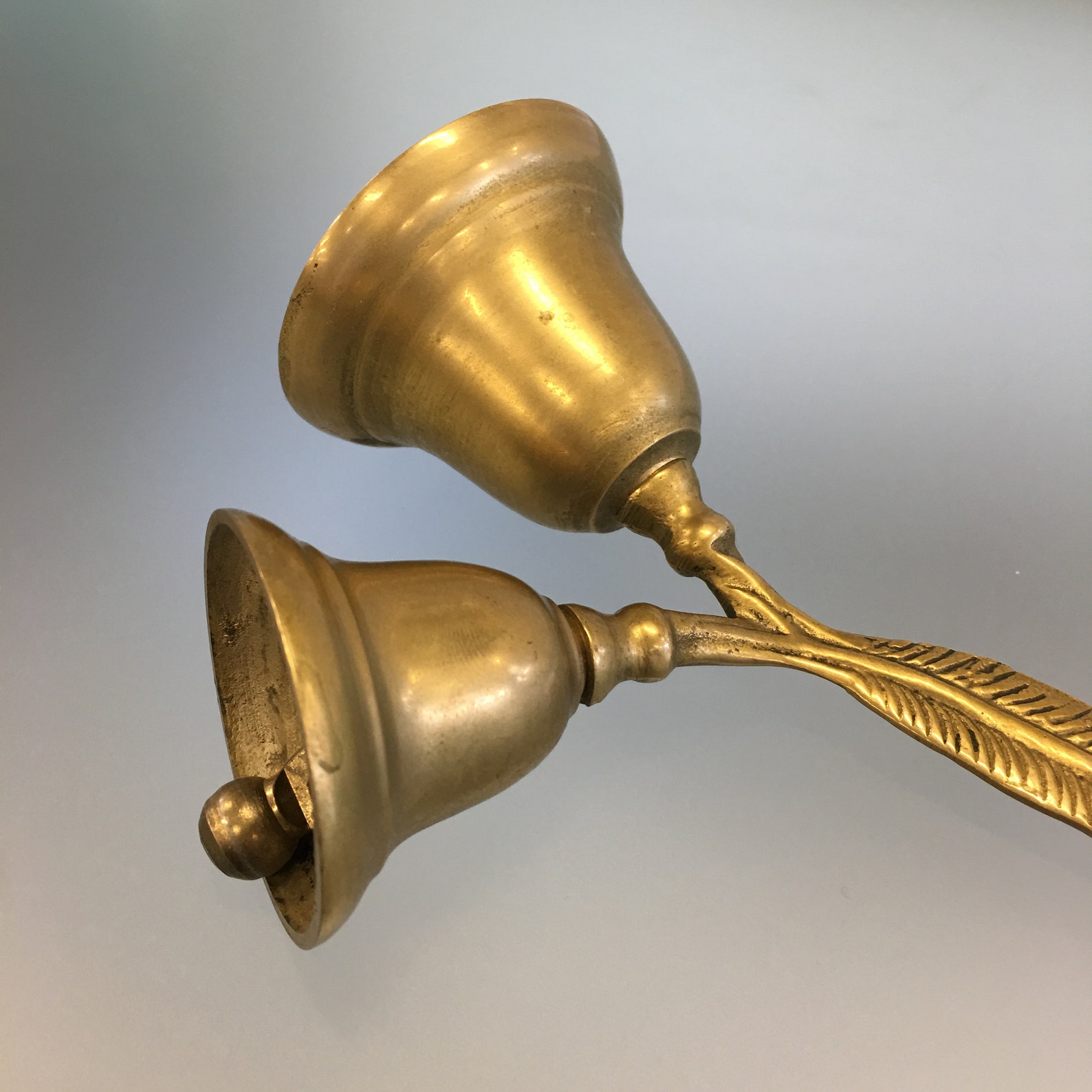 Vintage Brass Double Bell Feather Handle Solid Brass Bells - Etsy