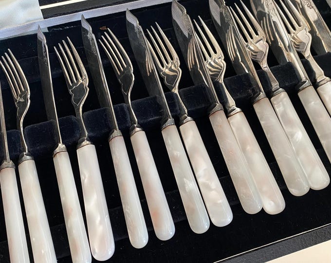 Vintage 1950s Fish Cutlery Knife and Fork Set Silver Plated Resin ...