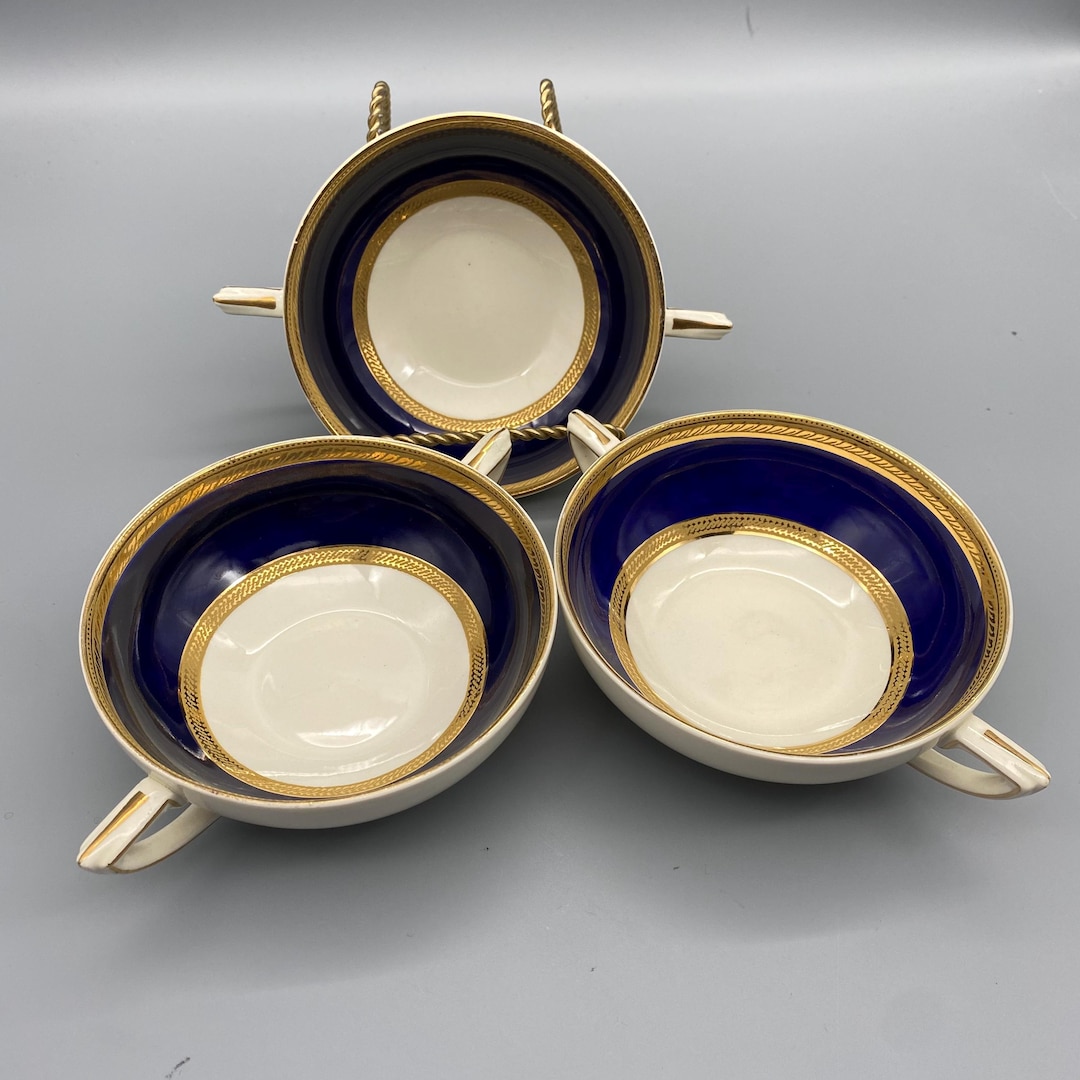 Crown Ducal Colfax Cobalt Blue Soup Bowls - Set of 3 - England ...