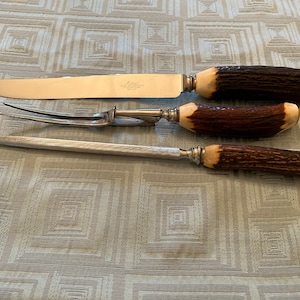 MUTUAL HIRAM WILD Stainless Steel Carving Set W/resin Antler Handles ...
