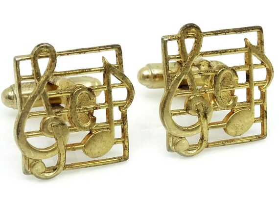 Anson Vintage Cufflinks Music Notes Treble Clef Staff… - Gem