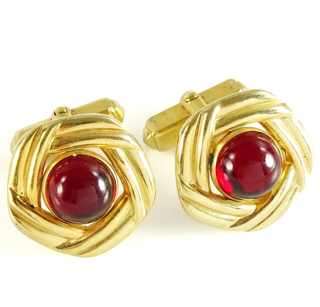 Anson 1940s 50s Vintage Cufflinks Red Cabochon Round - Etsy