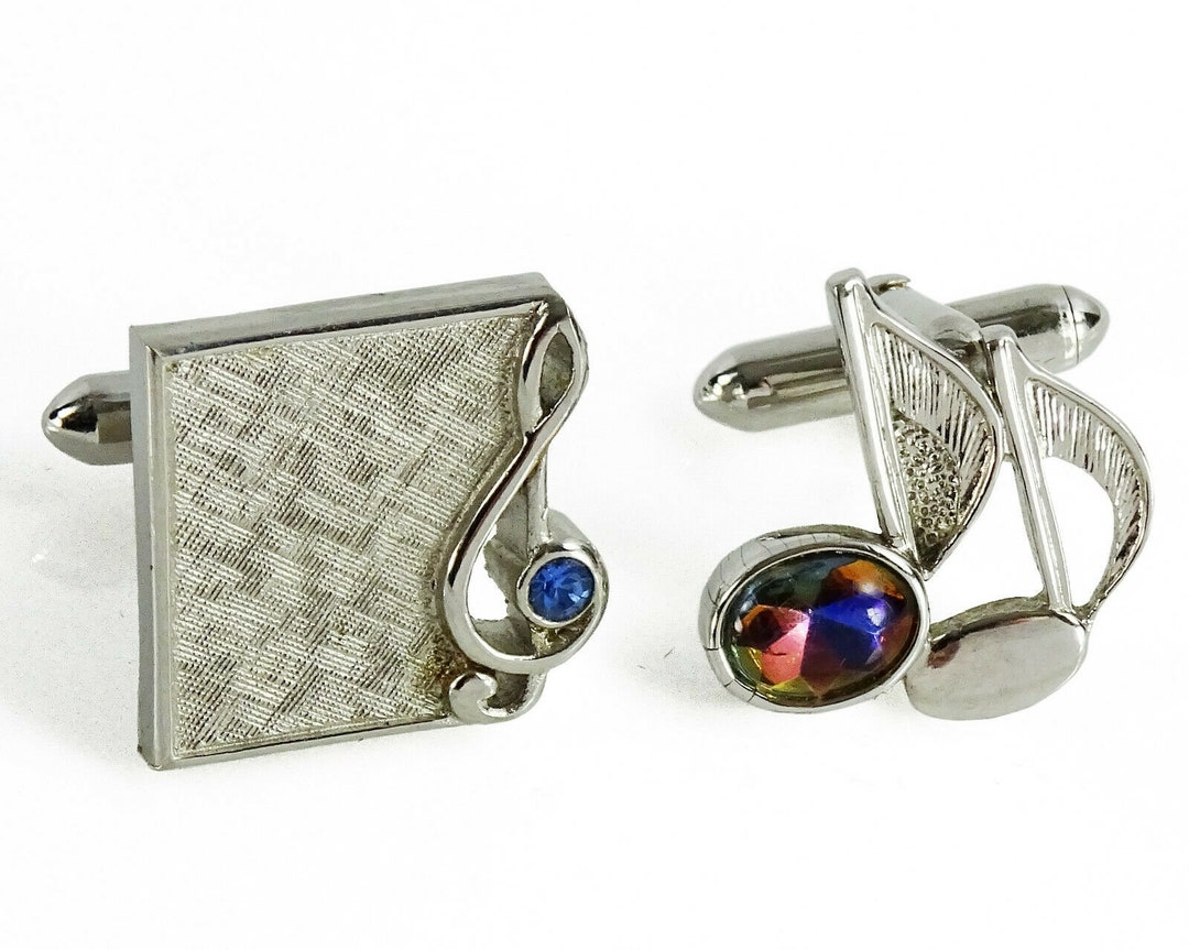 Swank Music Notes Vintage Cufflinks Mismatched Married Pair Treble Clef ...