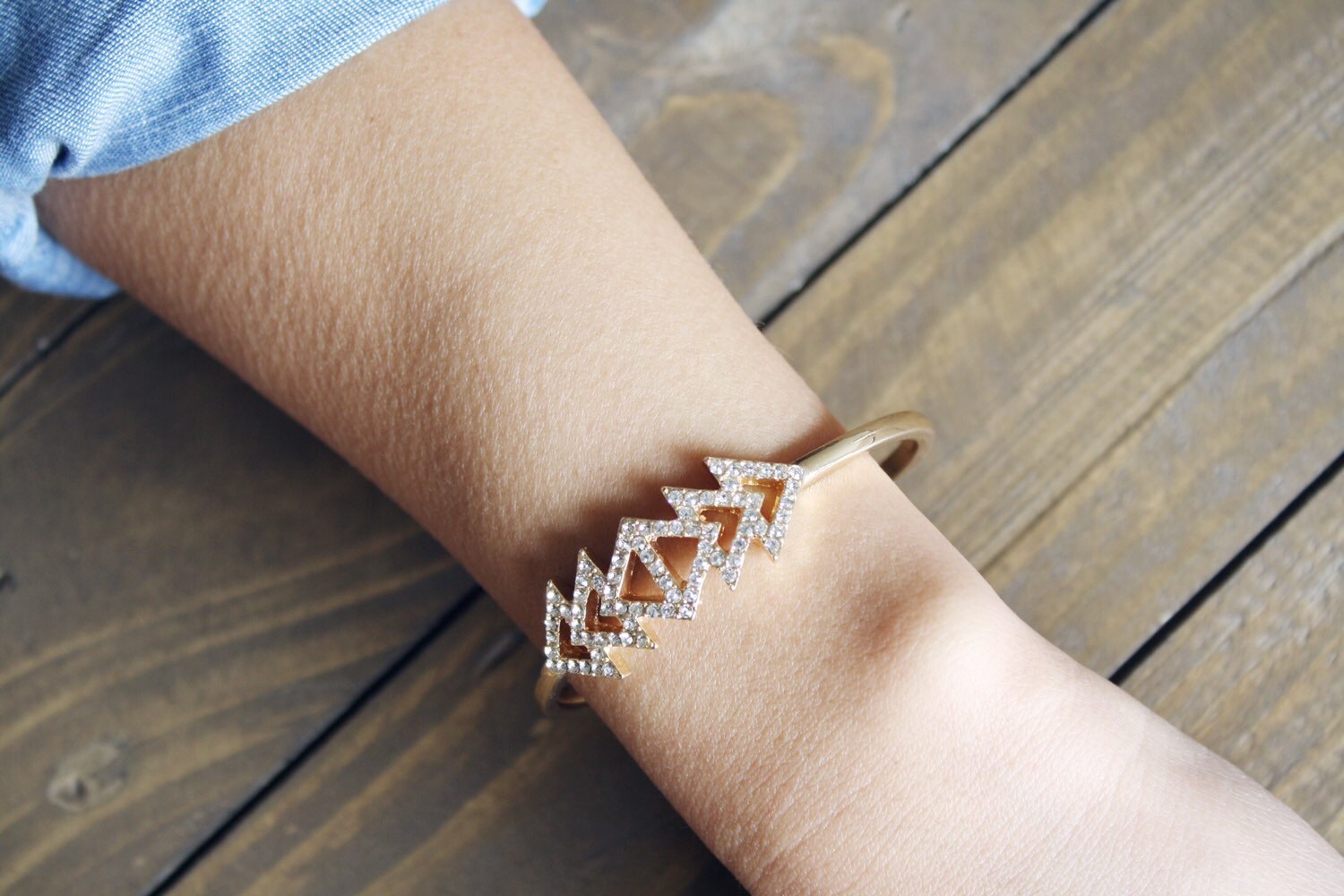 Triangle Cuff Bracelet Sparkly Gold Bracelet/ Statement - Etsy