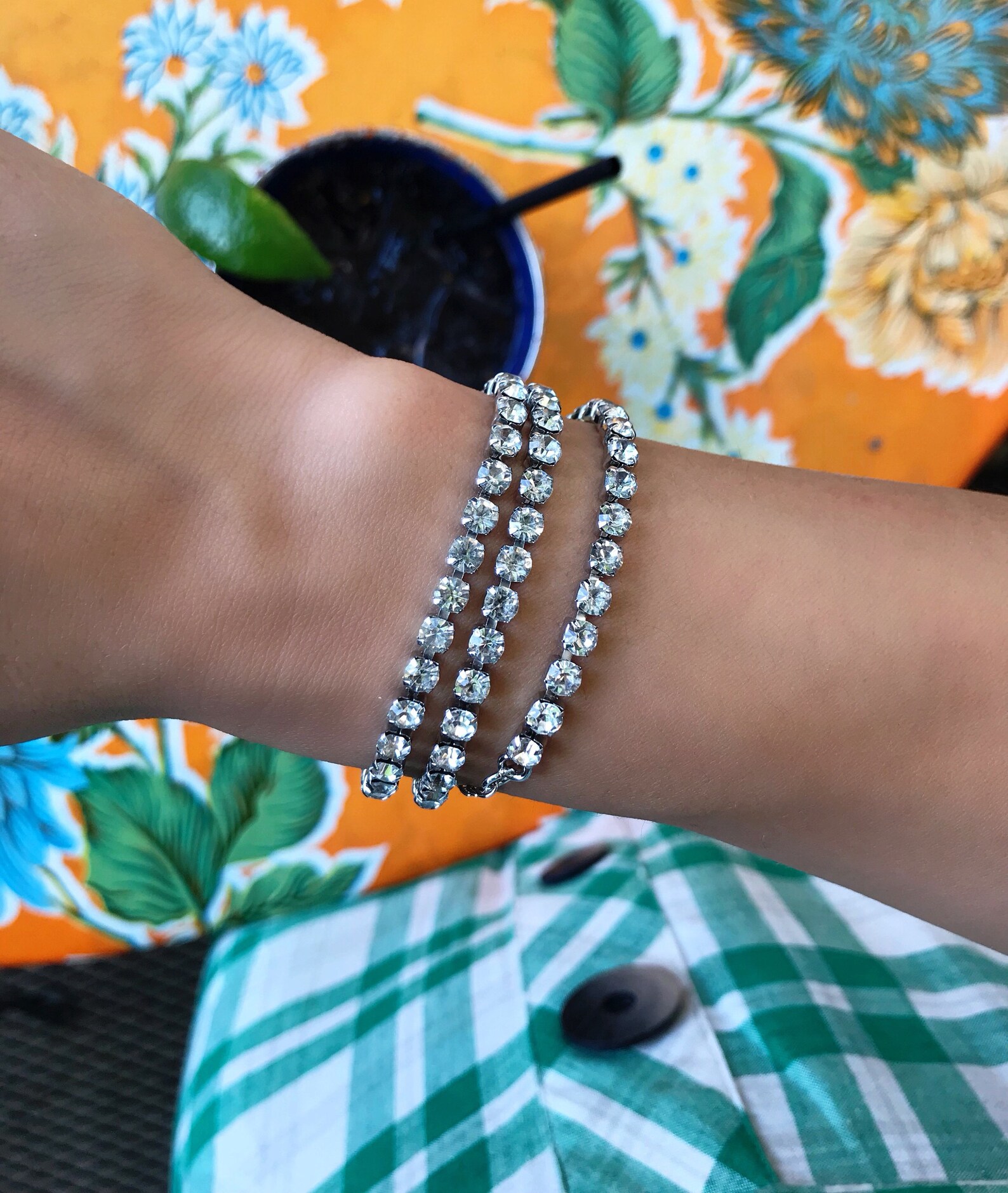 Silver Wrap Around Rhinestone Bracelet Single Row Rhinestone Tennis ...