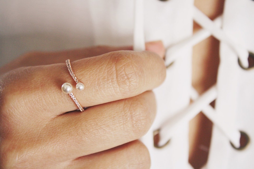 Elegant Pearl Wrap Ring- Rose Gold Ring/ Pearl Ring/ Dainty Ring/ Spiral Ring/ Gifts for Her ...